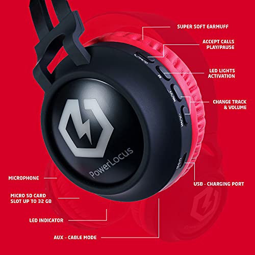 PowerLocus Bluetooth Headphones for Kids, Wireless Bluetooth Headphones, Kid Headphones Over Ear with LED, Foldable Headset with Mic,Volume Limited, Wireless/Wired Headphone for Phones,Tablets,Laptop
