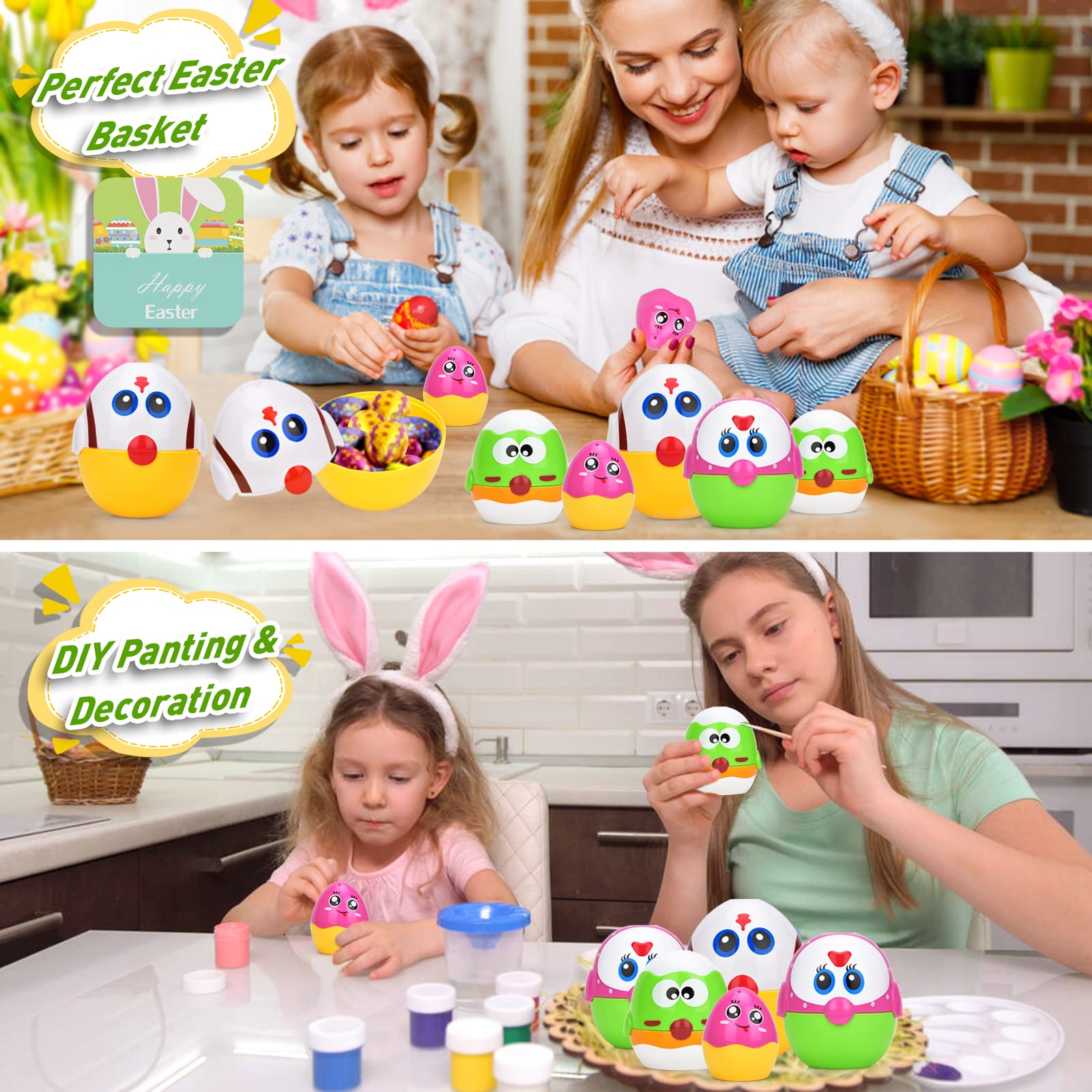 Easter Basket Stuffers Babies, Nesting Easter Eggs Toy Baby Easter Basket Suffers 1 Year Old, Baskets Stacking Toy for Kids,8 Pcs Matching Game for Age 1 2 3 Years Old, Easter Gifts for Toddler Boys