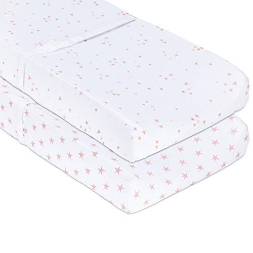 Changing Pad Cover - Cradle Sheet 100% Jersey Cotton 2 Pack for Baby Girl-Dusty Rose and Mauve Pink Stars