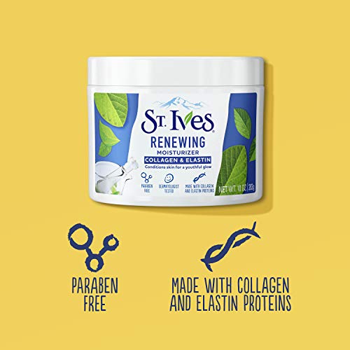 St. Ives Face Moisturizer Cream, Collagen and Elastin, Renewing Facial Moisturizer for Women, Paraben Free, Dermatologist Tested Daily Moisturizing for Dry Skin Cruelty Free, 10 oz, 4 Pack