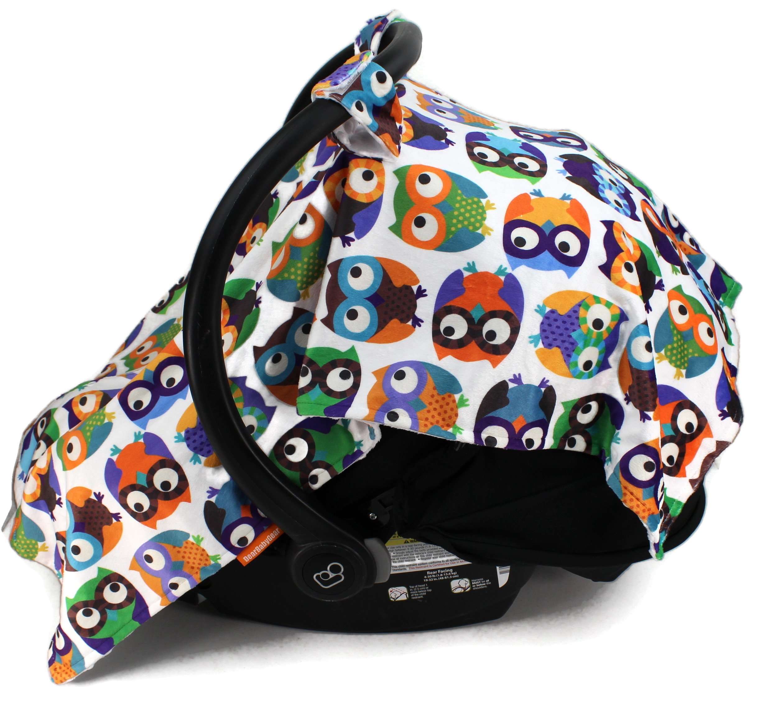 Dear Baby Gear Deluxe Car Seat Canopy, Owls, Multi Color / White Minky Dot