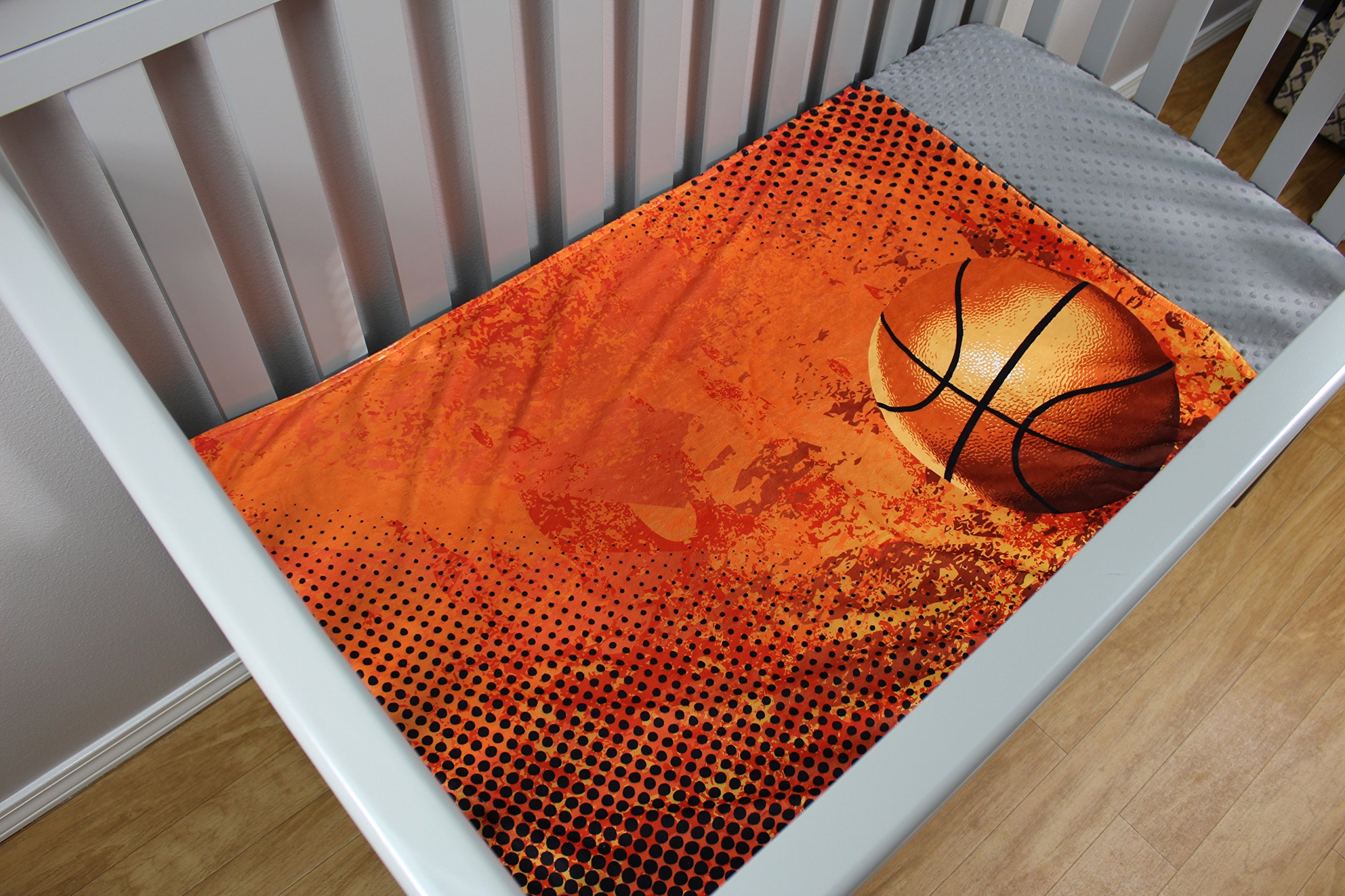 Dear Baby Gear Deluxe Baby Blankets, Custom Minky Print Basketball, 38 Inches by 29 Inches