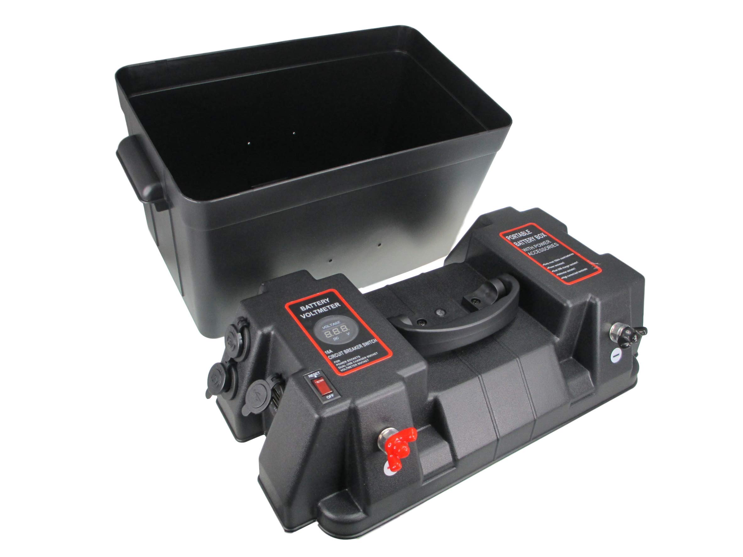 Pactrade Marine Boat Battery Box Dual USB Charger 2 Power Socket Voltmeter Gauge