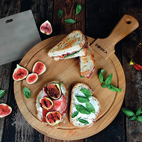 Boska Wooden Serving Cheese Round Board - Holland Life Best For Cheese, Tapas, Bread, and Desserts Presentation - Board Slab with Non-Slip Feet - Cutting and Charcuterie Board