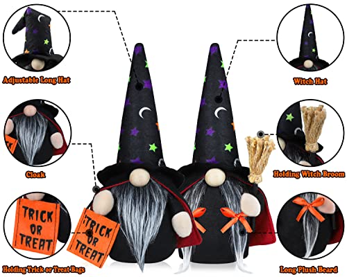 Halloween Decorations Indoor 2PCS Witch Halloween Gnomes Plush Decor, Mr & Mrs Handmade Tomte Swedish Gnome for Halloween Home Table Mantle Tiered Tray Decor, Halloween Trick or Treat Gifts