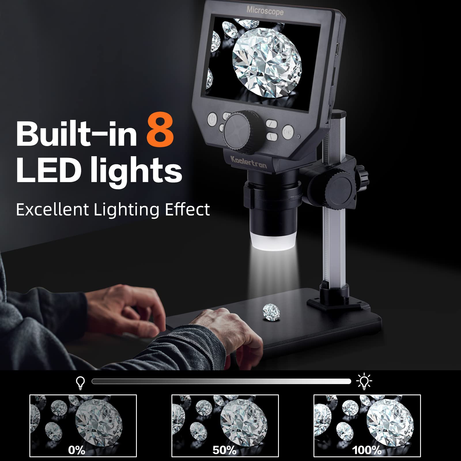 Koolertron 4.3 inch LCD Digital USB Microscope,8MP 1-1000X Magnification Handheld Digital Microscopes,8 LED Light,Rechargeable Battery,Microscope for Coins/Plant/Rock/Circuit Board