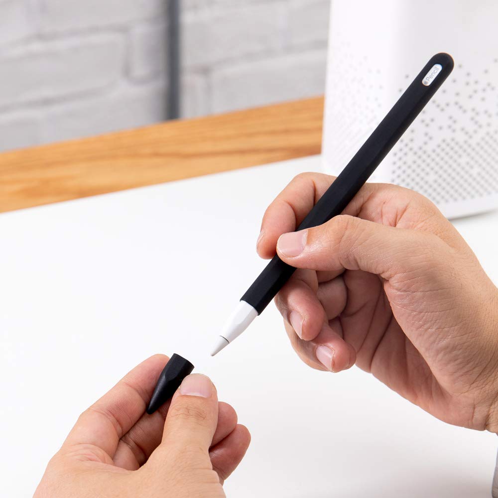 FRTMA Compatible with Apple Pencil (2nd Generation) Silicone Case Sleeve Holder Grip + Nib Cover (2 Pieces) Accessories Kit Compatible iPad Pro 12.9β (3rd Generation) & iPad Pro 11β, Black