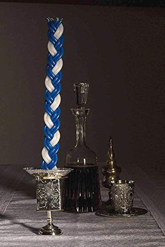 Braided Havdalah Candle - Large Blue and White Paraffin Wax - Handcrafted Havdallah Candle - Shabbat Judaica Gift - Ner Mitzvah