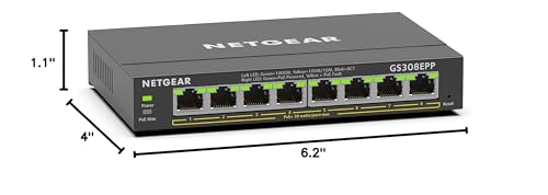 NETGEAR 8 Port PoE Gigabit Ethernet Plus Switch (GS308EPP) - with 8 x PoE+ @ 123W, Desktop or Wall Mount