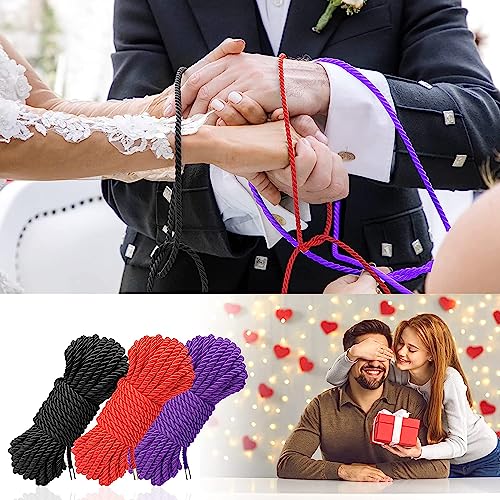 BAVIHOR Silk Rope Soft Rope, Skin Friendly Durable Long Rope, 32 Feet 8 mm Multipurpose Long Satin Braided Twisted Rope (3 Black)