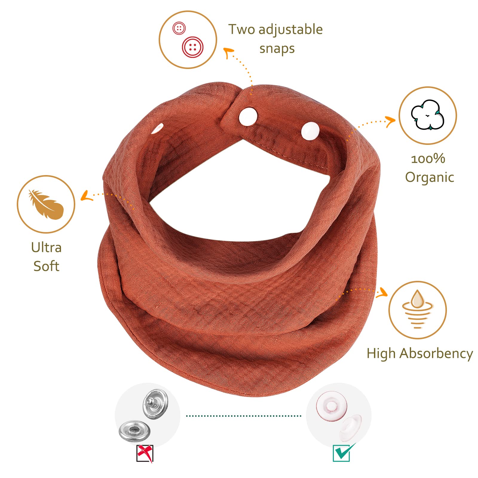 Baby Bibs for Girls, Bandana Drool Bibs for Unisex, Soft Organic Muslin Infinity Scarf Bibs for 0-24 Months - 8 Pack