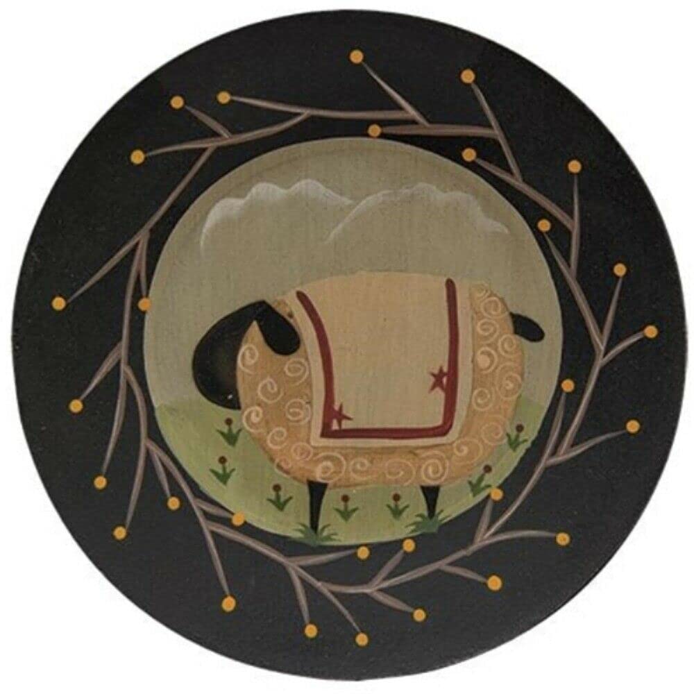 Farmyard Friends Primitive Sheep Wooden Plate Farmhouse Country 9.75 Inch home and garden