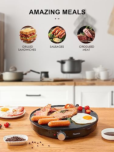 Crepe Maker Machine, Reemix Compact Pancake Griddle Precise Temperature Control, Nonstick 12β Electric Griddle, Batter Spreader for Eggs, Pancakes, Omelets and Quesadillas, Includes Spatula, Spreader