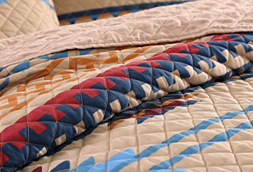 Chezmoi Collection Wyoming 3-Piece Southwestern Quilt Set - Geometric Tribal Multicolor Beige Brown Blue Red Printed Pre-Washed Microfiber Bedspread Set, Queen Size