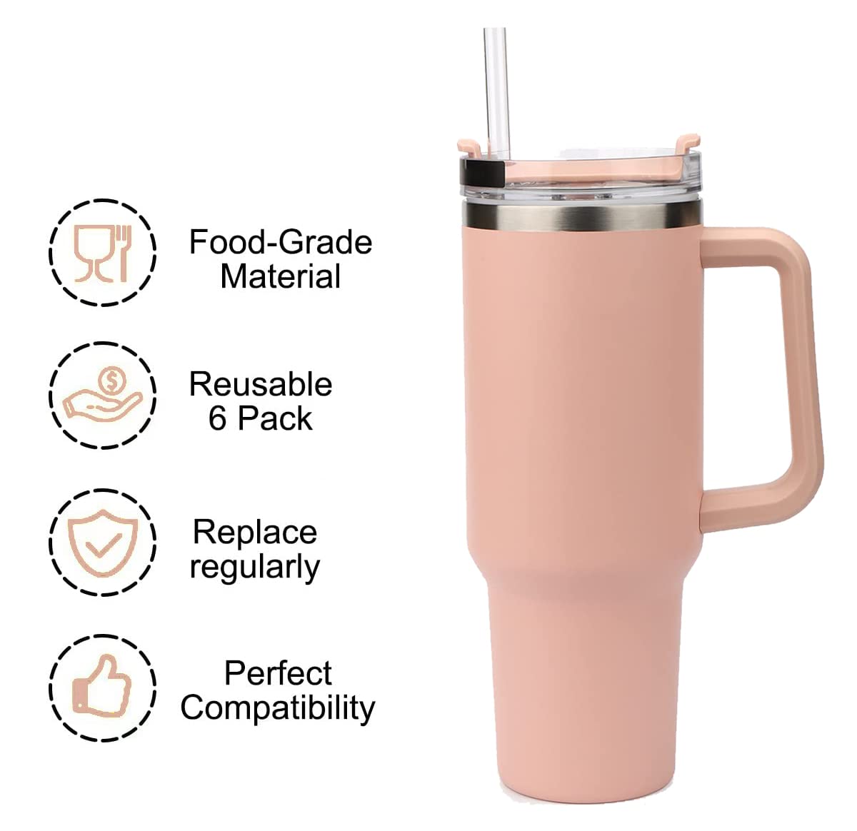 6 Pack Reusable Straws Plastic Straws with Cleaning Brush Compatible with Stanley 20&30 oz Stanley Cup Stanley Water Jug,Replacement Straws for Stanley Adventure Travel Tumbler