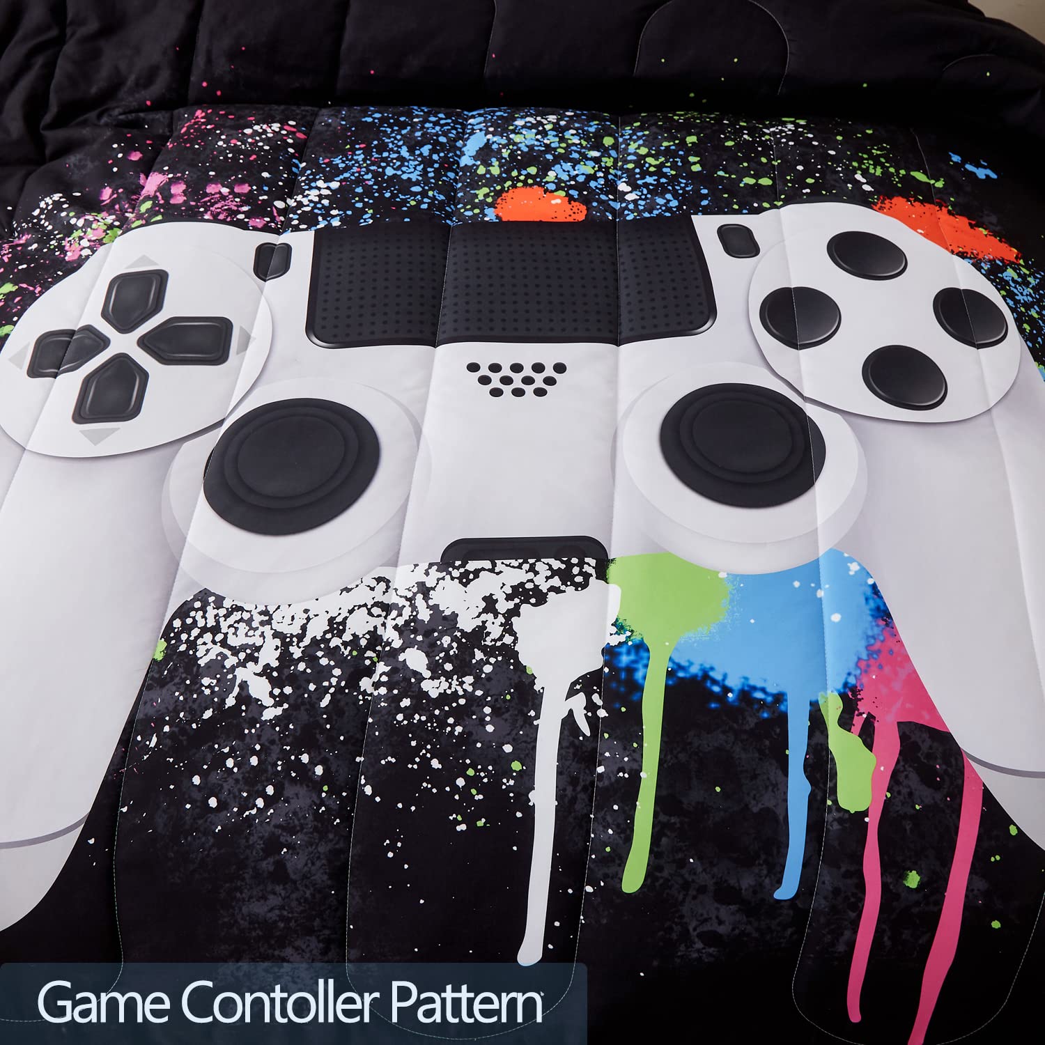 akkialla Gamer Bedding Sets for Boys, Queen Size 3-Piece Gaming Comforter Sets for Kids Teens, Soft Microfiber Video Game Bedding Sets for Game Lovers, 1 Comforter and 2 Pillowcase(White,Queen)