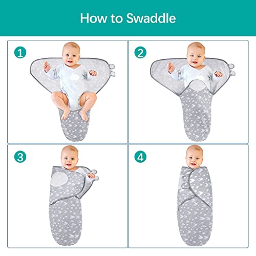 Biloban Baby Swaddles 0-3 Months for Boy Girls, Baby Swaddle, Newborn Swaddle, Cotton Adjustable Swaddle Blanket, Lovely Grey Print, 2 Pack