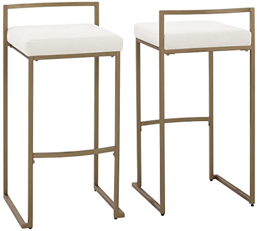 Crosley Furniture Harlowe Bar Stool, Set of 2, Creme and Gold