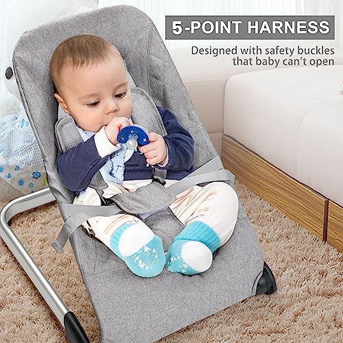 Baby Bouncer,Foldable Bouncer Seat for Babies, Infants Bouncy Seat with Removable Fabric Cover,Natural Vibrations (GRYE)