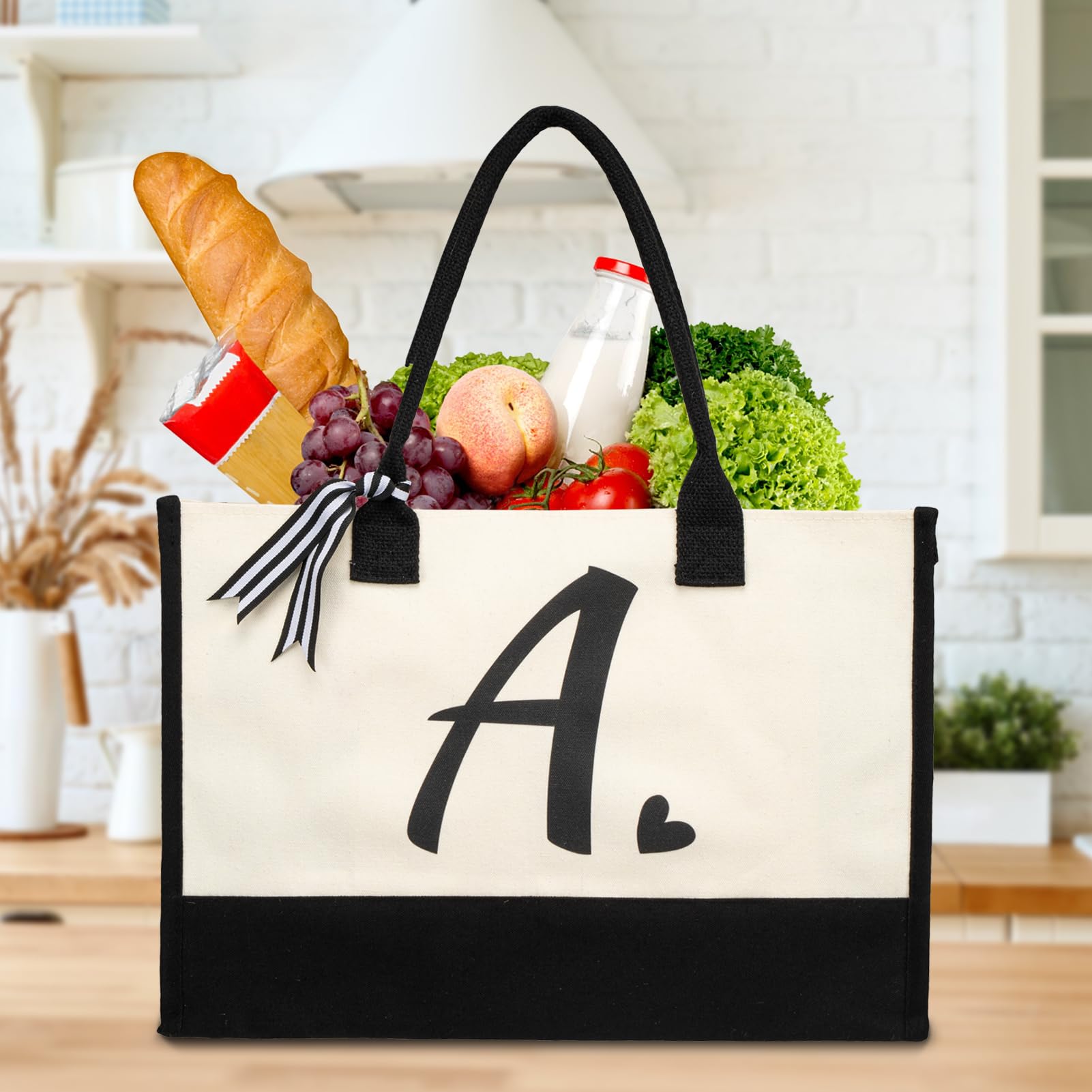 shenee Initial Canvas Tote Bag, Personalized Beach Jute Bag Present for Women Holiday, Friends Birthday Gift, Beach, Wedding (Letter A)