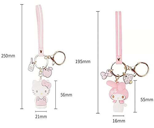 2pcs My Melody + Hello Kitty,Cute Kawaii Accessories Anime Keychain Cartoon Keychain Keyring Key Purse Handbag Car Charms