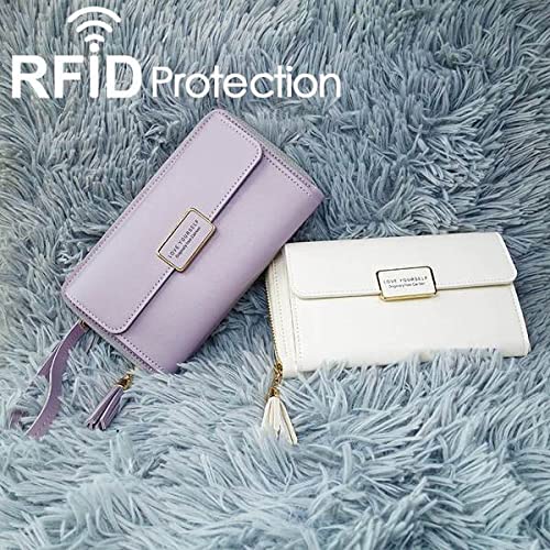 MODENCOOK Anti RFID Theft Large Capacity Crossbody Cell Phone Bag,Leather Wallet,Women Fashion Bag for 6.5 in Phone (Green)