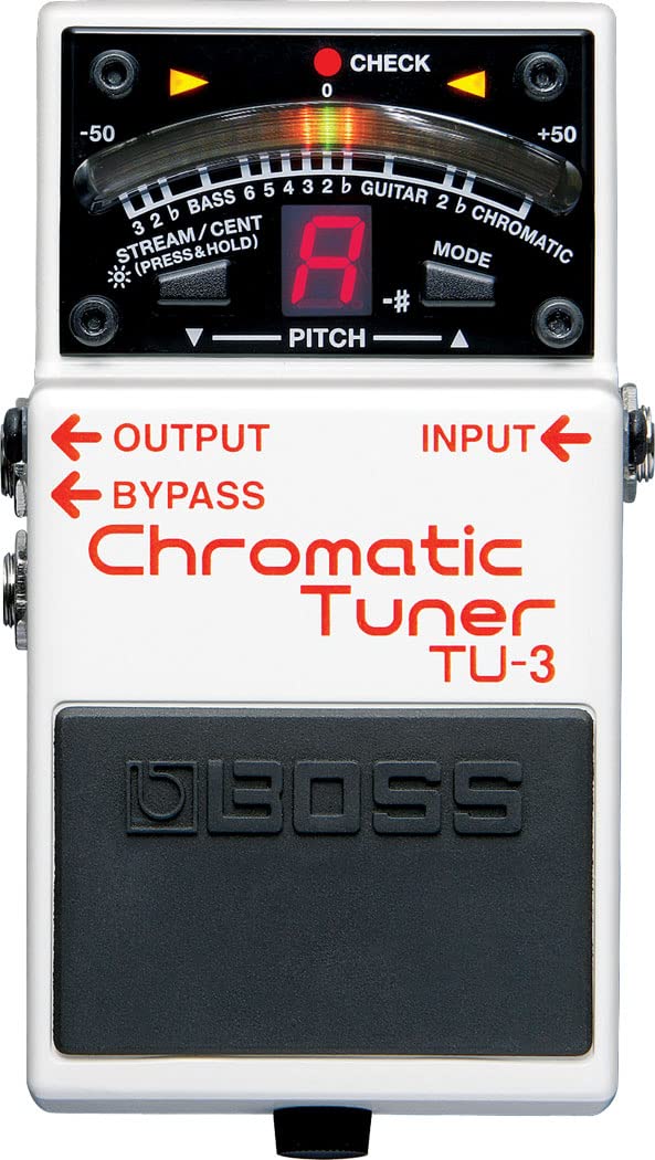 Boss TU-3 Chromatic Tuner Pedal Bundle with Power Supply, Instrument Cable, Patch Cable, and Picks