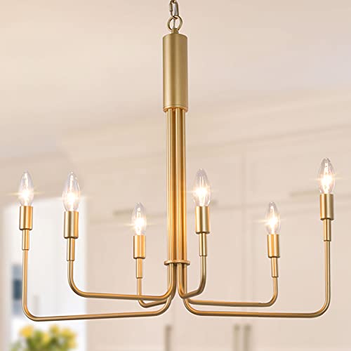 KSANA Gold Chandelier, 6-Lights Modern Chandeliers for Dining Rooms, Living Room, Bedroom, Kitchen, Brushed Gold Finish
