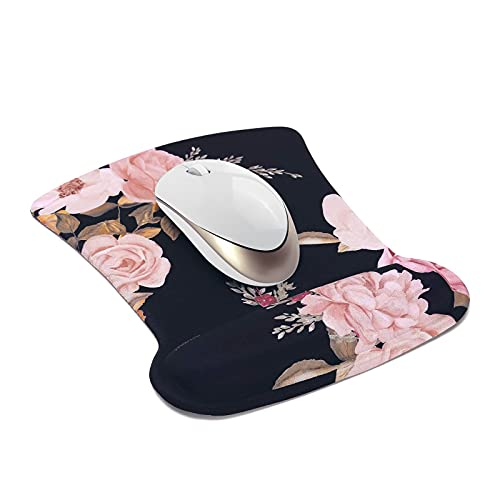 MOSISO Wrist Rest Support for Mouse Pad & Keyboard Set, Peony Ergonomic Mousepad Non-Slip Base Home/Office Pain Relief & Easy Typing Cushion with Neoprene Cloth & Raised Memory Foam, Black