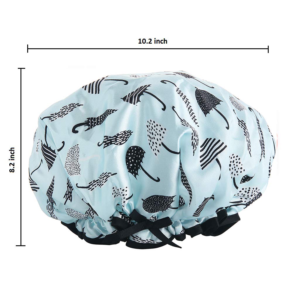 Shower Caps, 3 PACK Bath Cap for Women Waterproof & Adjustable Double Layered Shower Cap (Multi-colored8)