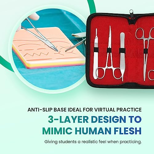 Complete Suture Practice Kit for Suture Training, Including Large Silicone Suture Pad with pre-Cut Wounds and Suture Tool kit. Latest Generation Model. (Demonstration and Education Use Only)