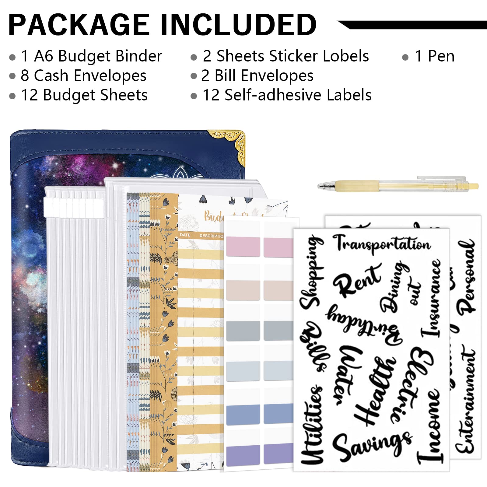 38 pcs Budget Binder - A6 Budget Binder with Cash Zipper Envelopes for Money Budgeting Organizer, Saving Money Organizer, Cash Stuffing Envelopes Binder