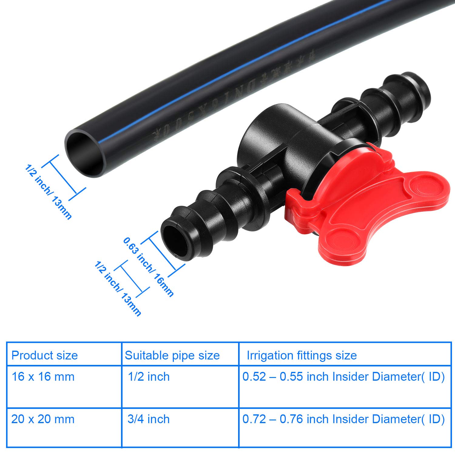 Drip Irrigation Switch Valve Gate Valves for 1/2 Inch Double Male Barbed Valve (4)
