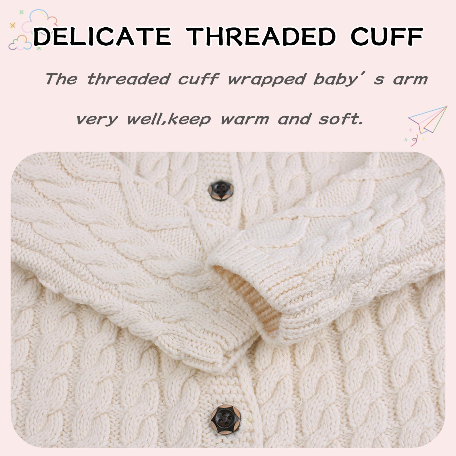 Peecabe Toddler Girl Sweaters Cable Knit Long Sleeve Crewneck Chunky Crochet Cardigans 1-6T (White, 4T)