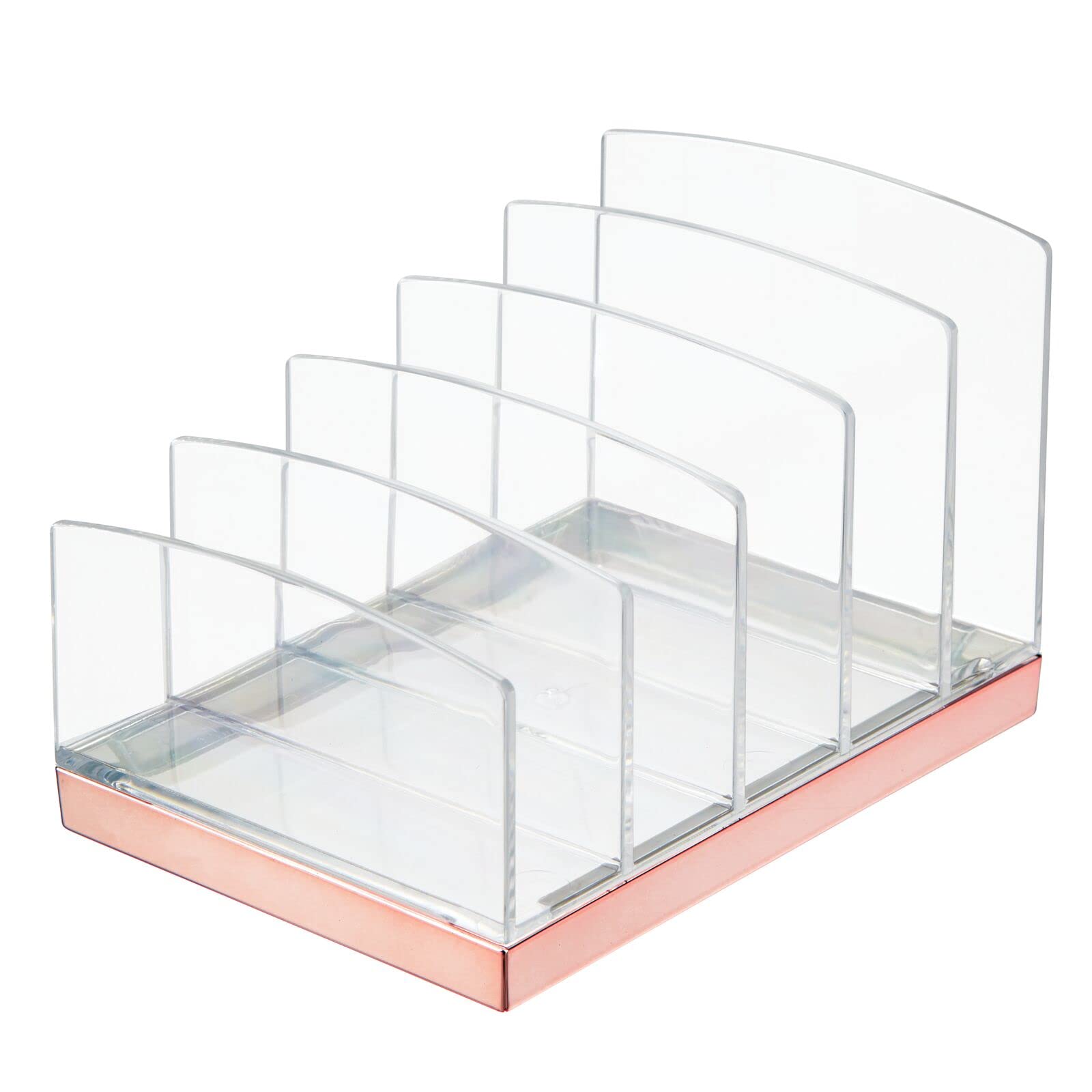 mDesign Plastic Makeup Organizer for Bathroom Countertops, Vanities, Cabinets: Cosmetics Storage Solution for - Eyeshadow Palettes, Contour Kits - 5 Sections - Lumiere Collection - Clear/Rose Gold