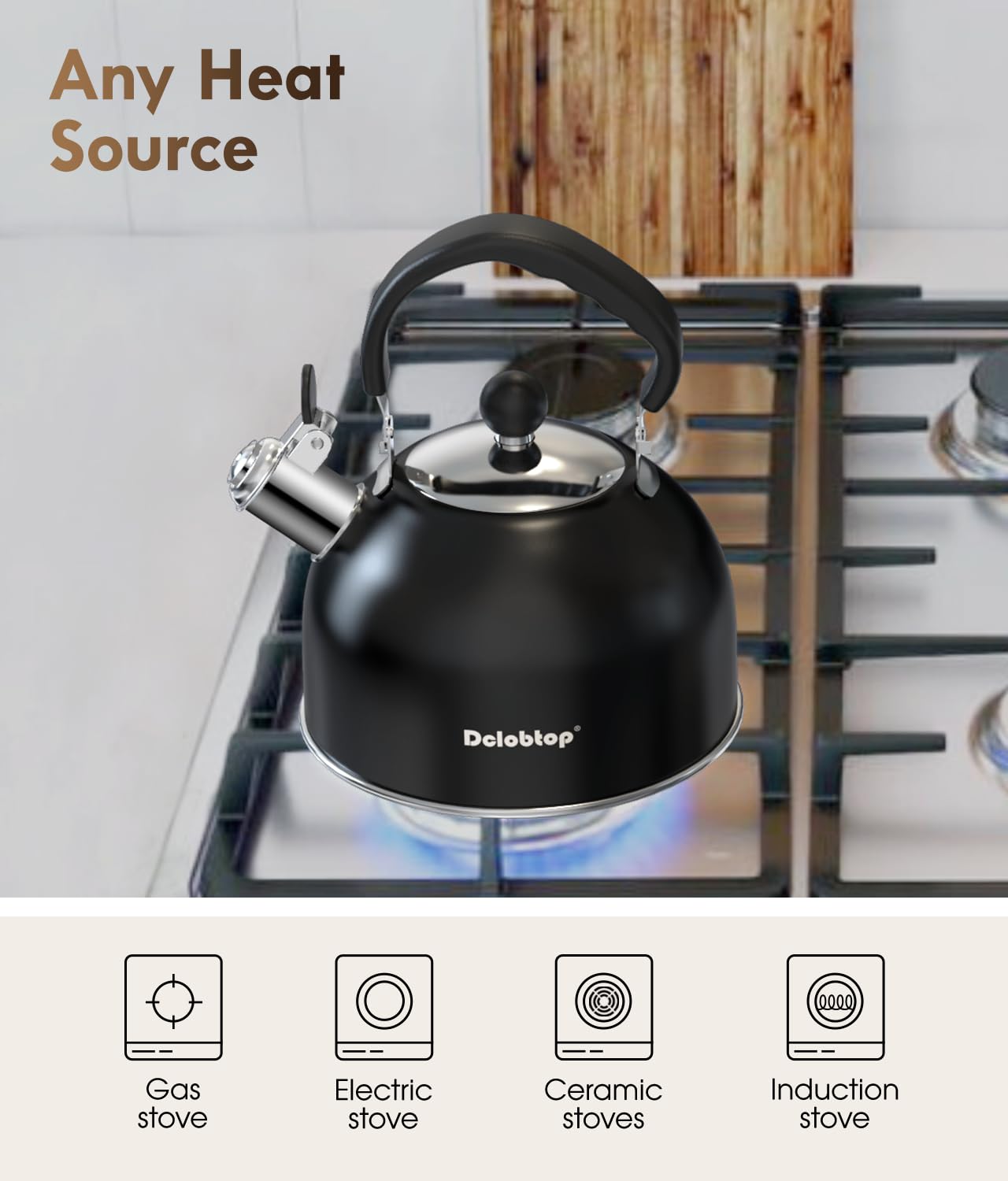Tea Kettle for Stove Top - Stainless steel Teapot,2 Quart Camping Kettle, Efficient Heating, Audible Whistle, Safe Handle - Hot Water kettle & Tea Pot Stovetop (Silver)