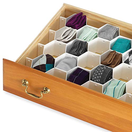 JIAKAI Honeycomb Drawer Organizer,Partition Bee Style Underwear Socks Bras Ties Belts Scarves Drawer Divider Cabinet Clapboard(White-8 pieces)