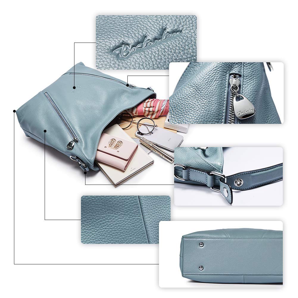 BOSTANTEN Women Leather Handbag Designer Large Hobo Purses Shoulder Bags Blue and RFID Blocking Zip Around Credit Card Holder Phone Clutch Wristlet