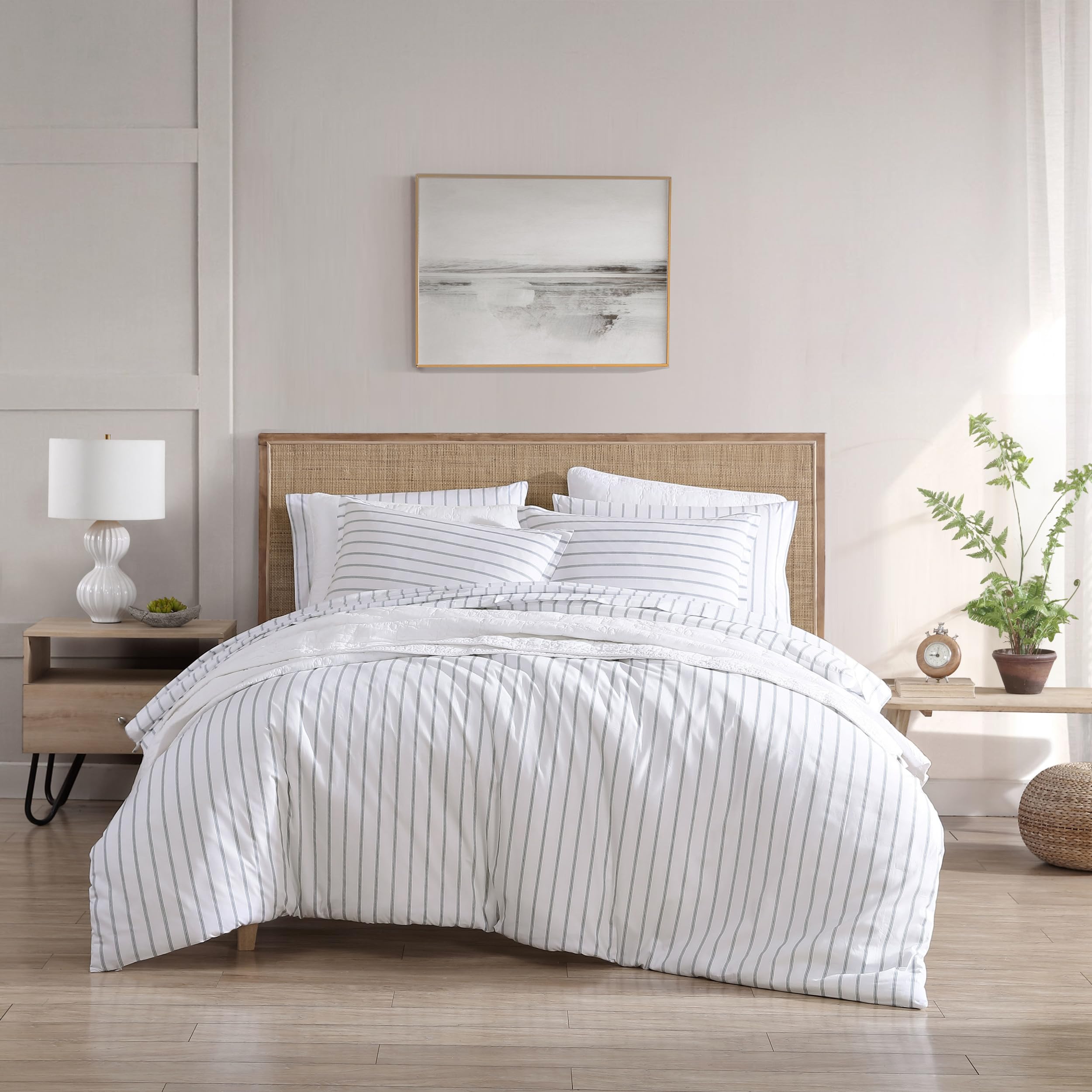 Stone Cottage - Twin Duvet Cover Set, Breathable Cotton Percale Bedding with Matching Sham, Striped Home Decor (Trenton Stripe Green, Twin)