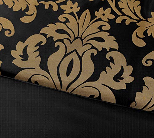 Chezmoi Collection 7-Piece Jacquard Floral Comforter Set/Bed-in-a-Bag Set, King, Black Gold