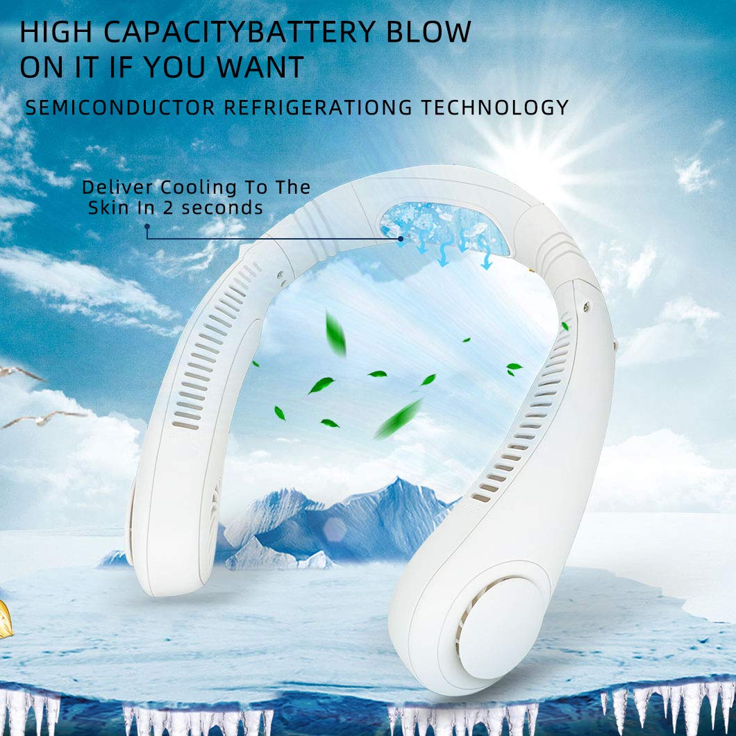 Kapkon Portable Hands Free Bladeless Neck Fan,Wearable Personal Air Conditioner Fan Built-in Refrigerating Chip,4000 mAn Battery Operated Personal Neck Fan, USB Rechargeable