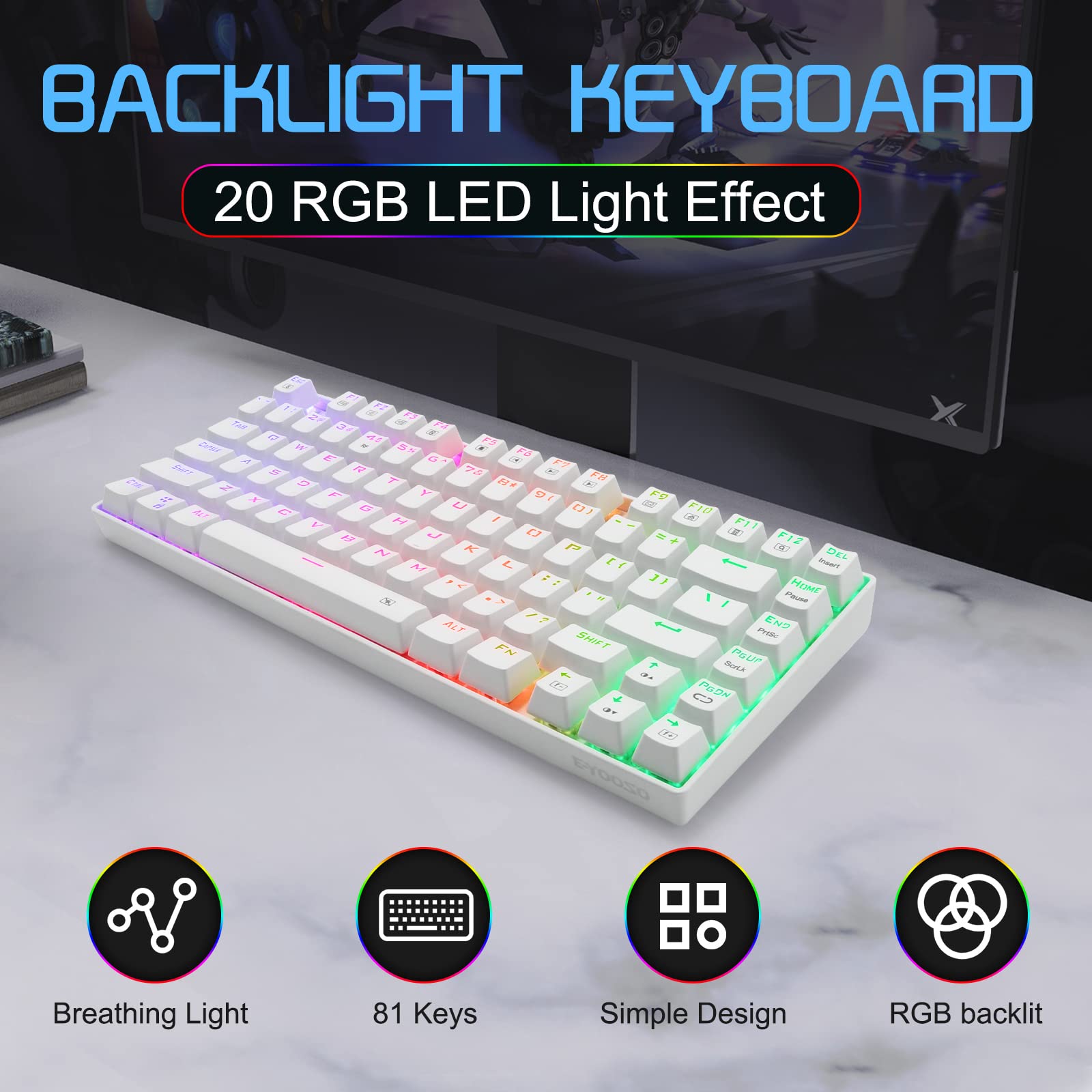 chuangquan Wireless Mechanical Gaming Keyboard, 2.4G/Wired 81 Keys Keyboard, Blue Switches Hotswap, RGB Backlit, High Battery Lasting, for PC Mac