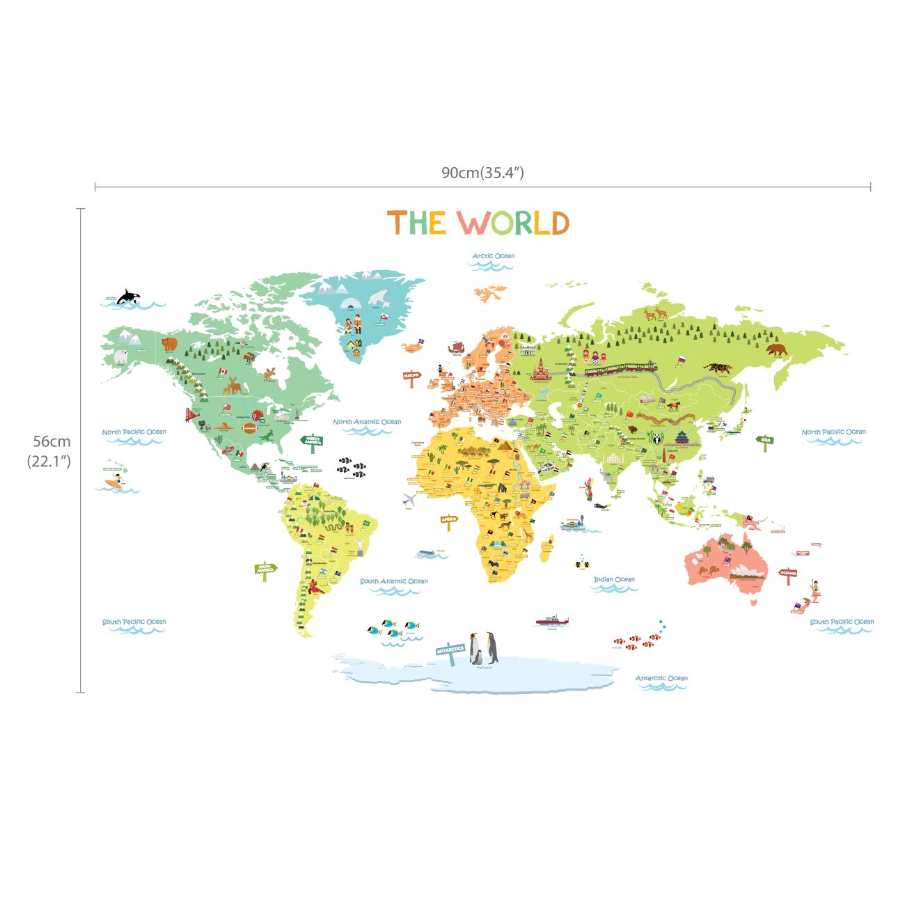 DECOWALL DWL-1616S Colourful World Map Kids Wall Stickers Wall Decals Peel and Stick Removable Wall Stickers for Kids Nursery Bedroom Living Room (Medium) d?cor