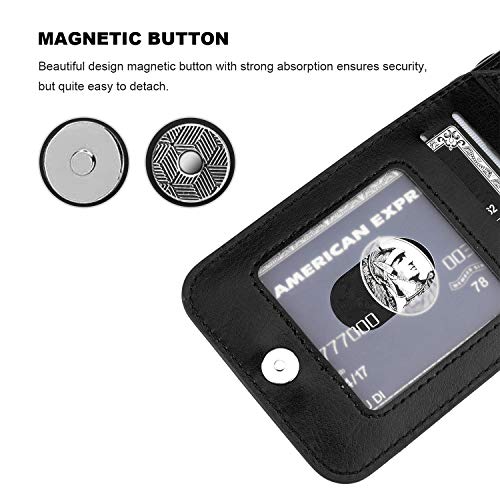 KIHUWEY iPhone XR Case Wallet with Credit Card Holder, Premium Leather Magnetic Clasp Kickstand Heavy Duty Protective Cover for iPhone XR 6.1 Inch(Black)