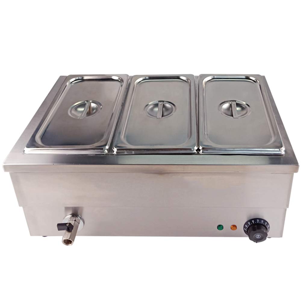 TAIMIKO Bain Marie Food Warmer Buffet Warmer Steam Table Countertop Stainless Steel Electric Container Temperature Control for Catering and Restaurant Commercial Grade Buffet Server 1350W (3 Pans)