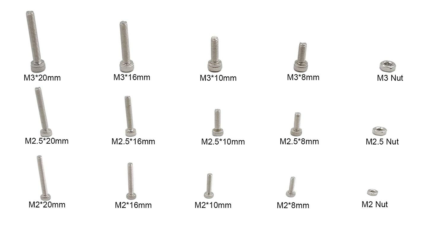 Guard4U 480Pcs Metric M2 M2.5 M3 304 Stainless Steel Hex Socket Head Cap Screws Nuts Assortment Kit