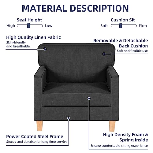 AODAILIHB Accent Chairs for Living Room with Arms Oversized Big Chairs Mid-Century Modern Reading Chair Comfy Club Chair, Bedroom Office Arm Chairs Easy Assembly (1, Dark Grey)
