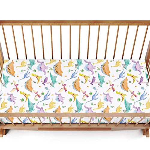 Crib Sheets for Boys Girls, Dinosaur Cotton Crib Sheet Neutral, Baby Toddler Sheets, Standard Crib Fitted Sheet, Ultra Soft and Breathable, 28 x 52 Inch