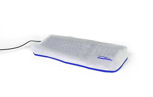 COMPUTER DUST SOLUTIONS Keyboard Dust Cover, Covers Standard Size PC Keyboards, Silky Smooth Antistatic Vinyl, Translucent Coconut Cream Color with Blue Trim, Larger, (18W x2H x7D)