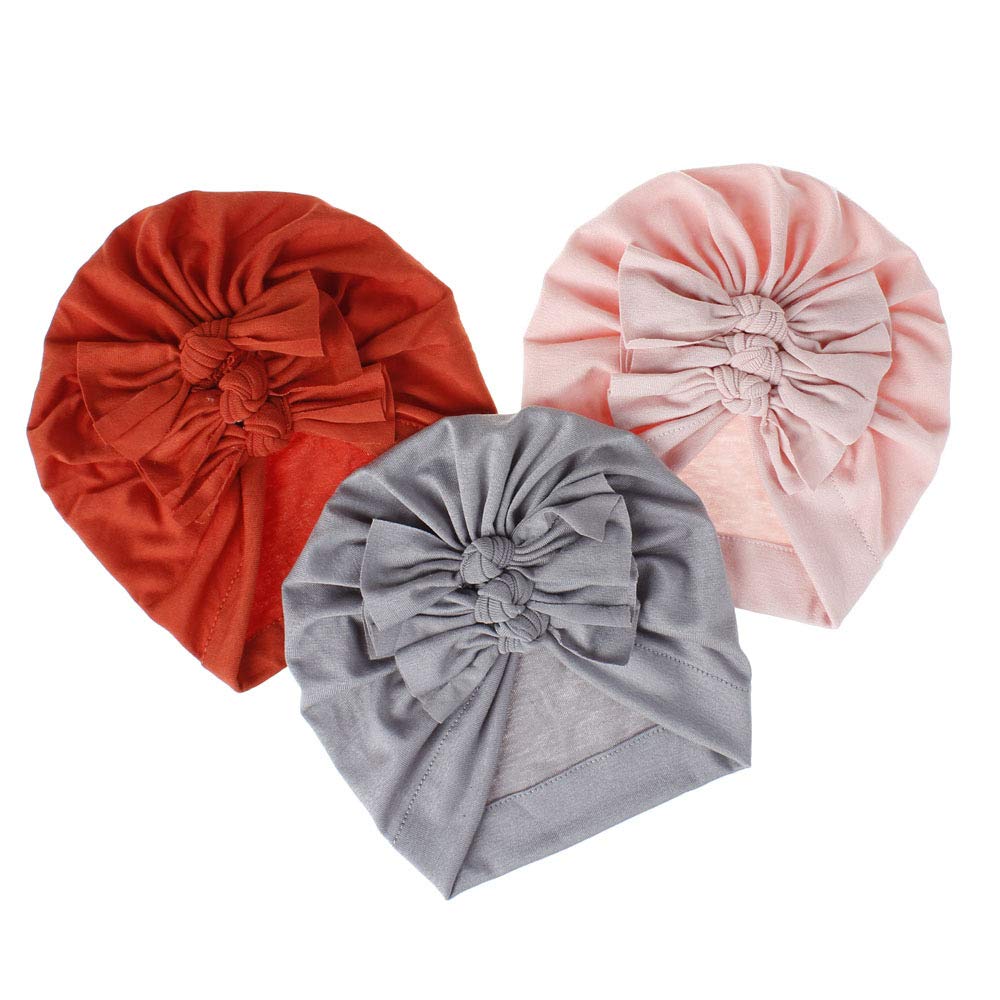 inSowni 8 Pack Solid Nursery Hospital Turban Hat Cap Beanie Bonnet with Knot Bow for Baby Girls Toddlers Newborns Infants